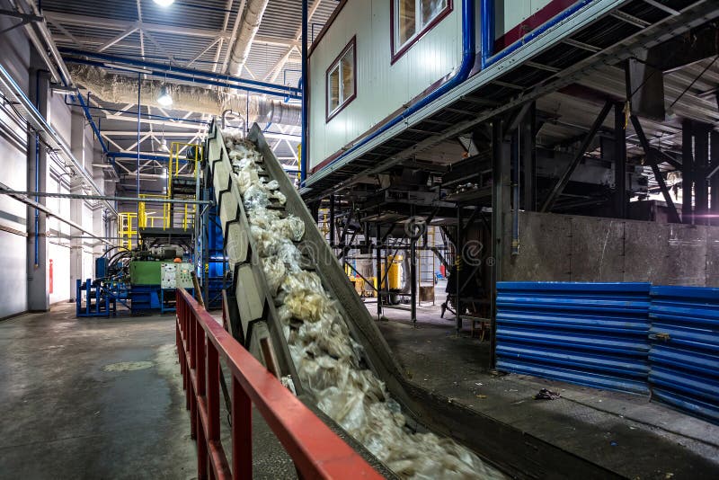 Moving Conveyor Transporter on Modern Waste Recycling Processing Plant ...