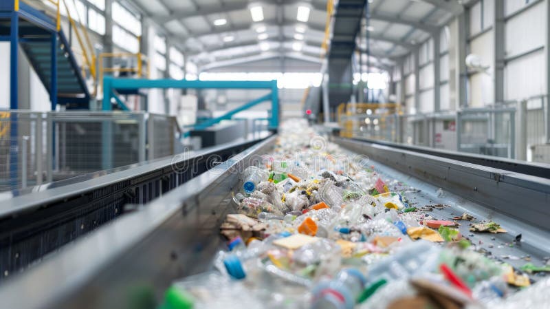 Moving Conveyor Transporter on Modern Waste Recycling Processing Plant ...