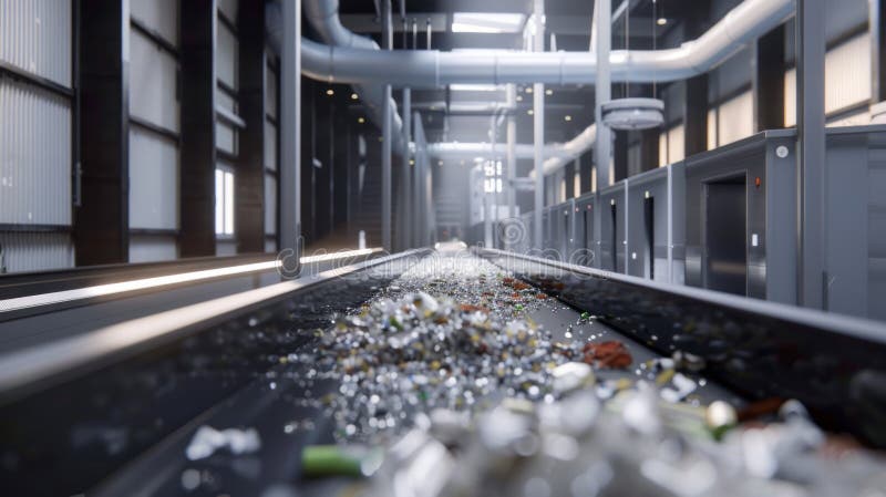 Moving Conveyor Transporter on Modern Waste Recycling Processing Plant ...