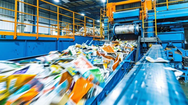 Moving Conveyor Transporter on Modern Waste Recycling Processing Plant ...