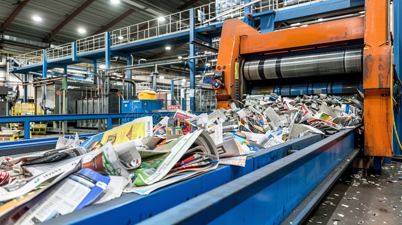 Moving Conveyor Transporter on Modern Waste Recycling Processing Plant ...