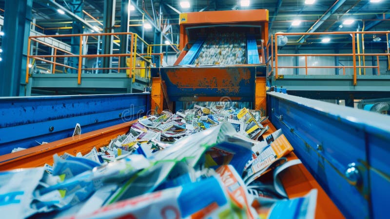 Moving Conveyor Transporter on Modern Waste Recycling Processing Plant ...