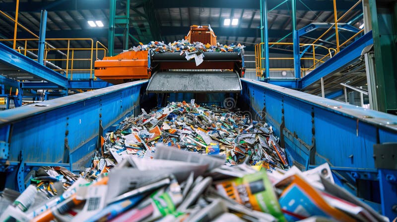 Moving Conveyor Transporter on Modern Waste Recycling Processing Plant ...