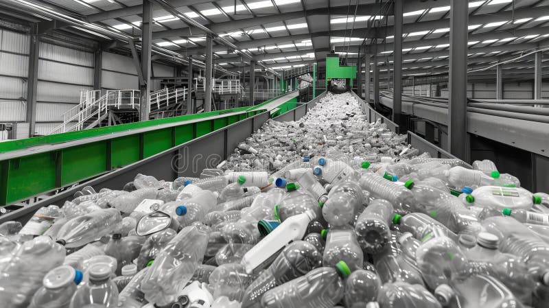 Moving Conveyor Transporter on Modern Waste Recycling Processing Plant ...