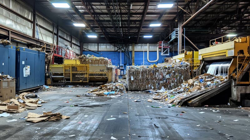 Moving Conveyor Transporter on Modern Waste Recycling Processing Plant ...