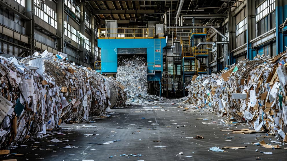 Moving Conveyor Transporter on Modern Waste Recycling Processing Plant ...