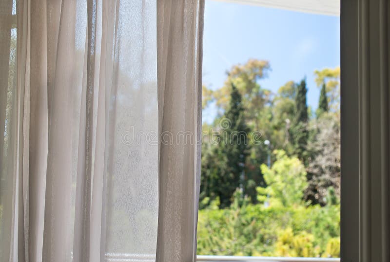 Open Window Draped In Curtains Stock Image - Image of modern, living ...