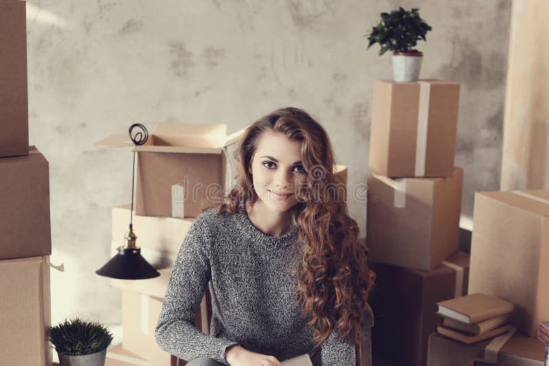 Moving stock photo. Image of girl, packing, boxes, moving - 69389948
