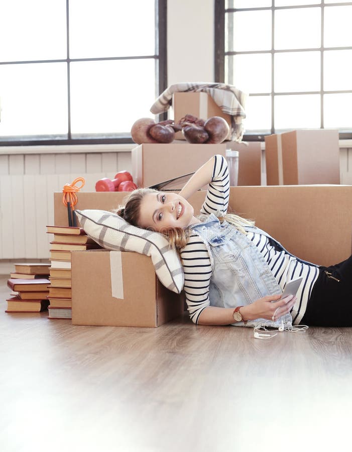 Moving stock photo. Image of girl, packing, boxes, moving - 69389948