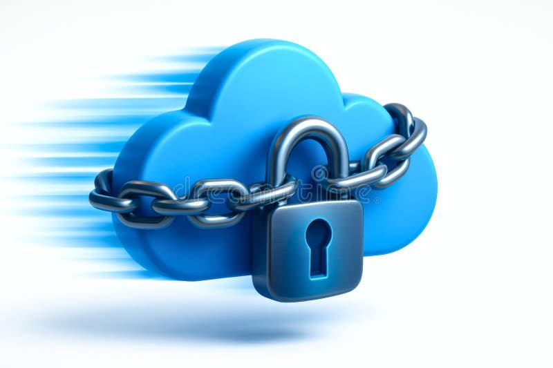 Moving 3D Cloud Security Icon with Rotating Chain and Glowing Lock ...