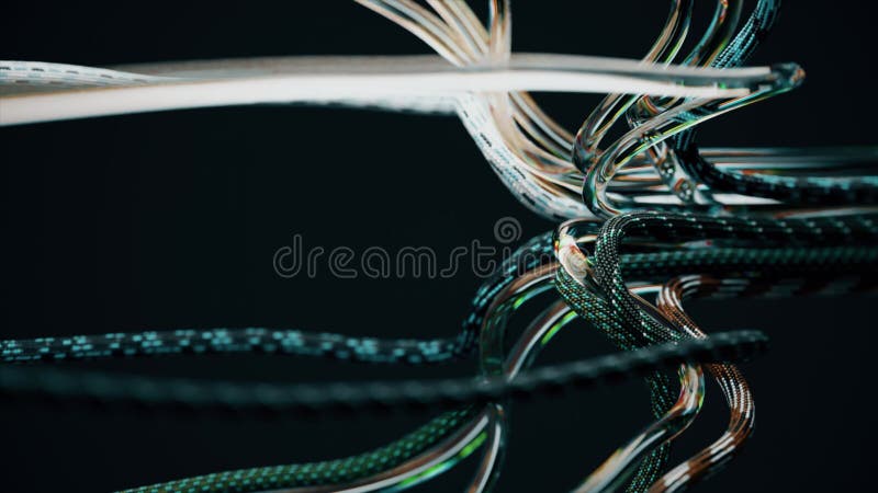 Moving Data Cables. Transparent Wire with Liquid Inside. Stretch and ...