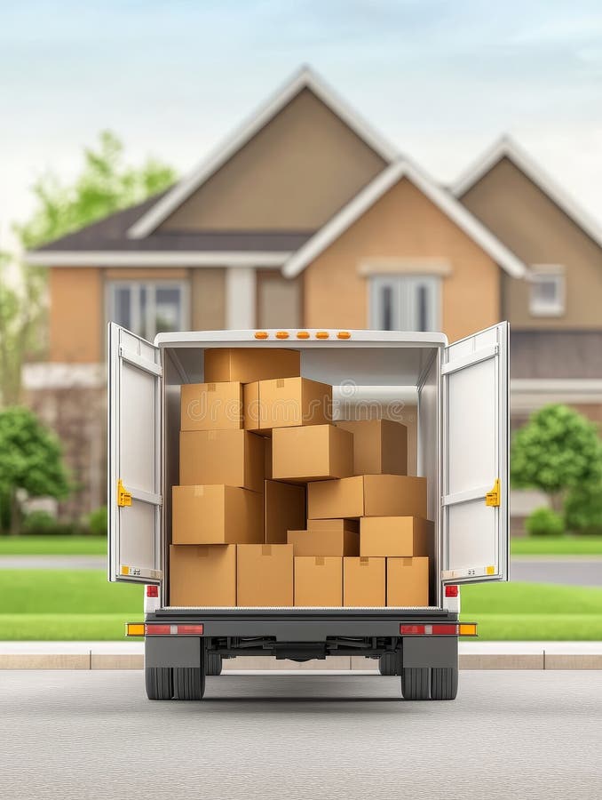 Moving Day Boxes in Truck Cardboard Boxes Loaded into Moving Truck ...