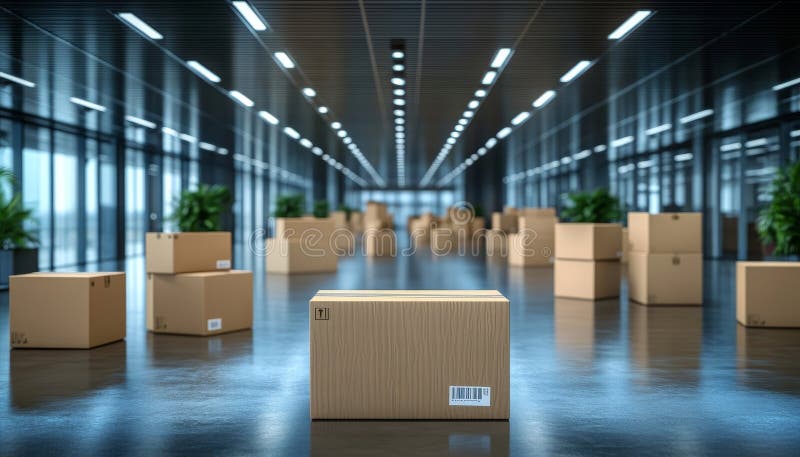 Moving Day Cardboard Boxes Fill Bright, Modern Office Space during ...