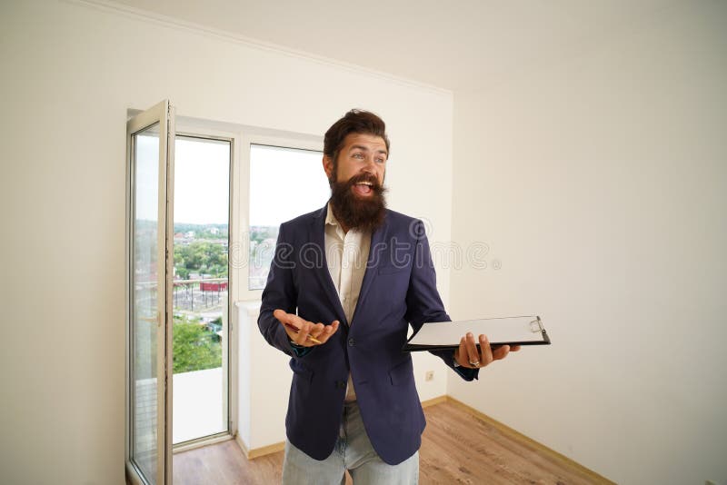 Moving Day. Real Estate Agent with Clipboard. Stock Image - Image of ...