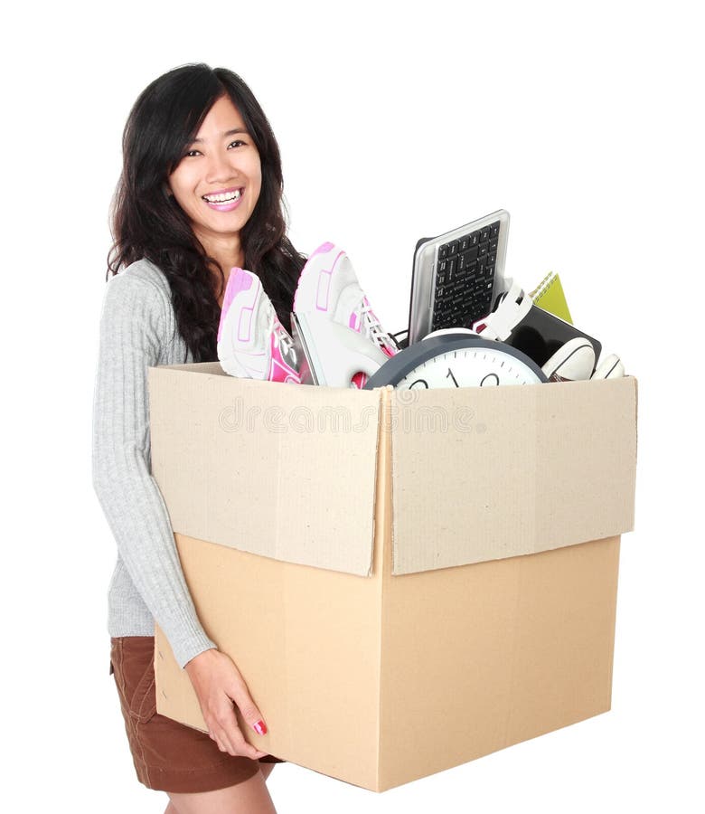 Moving Day Woman Her Stuff Inside Cardboard Box Stock Photos - Free ...
