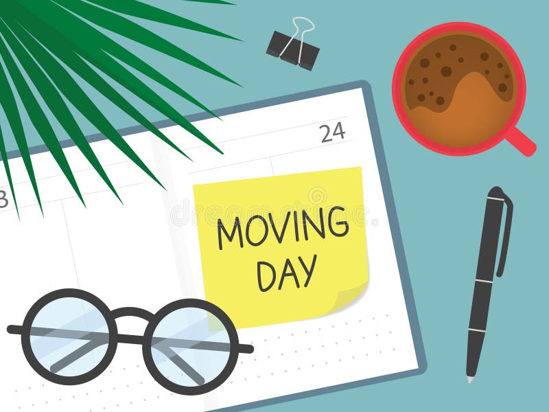 Moving Day Written on Yellow Sticky Note in Calendar Stock Vector ...