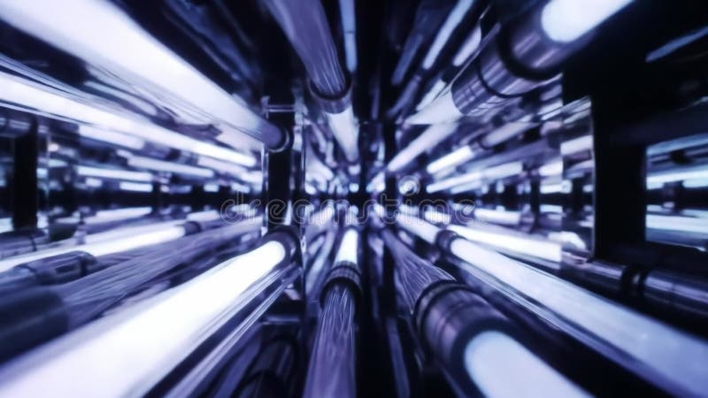 Moving through an Explosion of Blue Light Tubes Creating a Mesmerizing ...