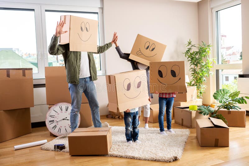 Moving in Family Party with Boxes Stock Image - Image of mortgage ...