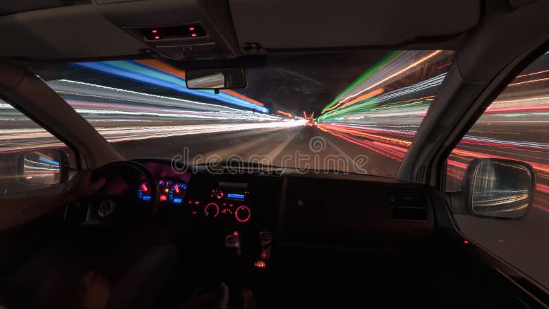 Inner View of a Car Moving Fast. Stock Photo - Image of dark, angle ...