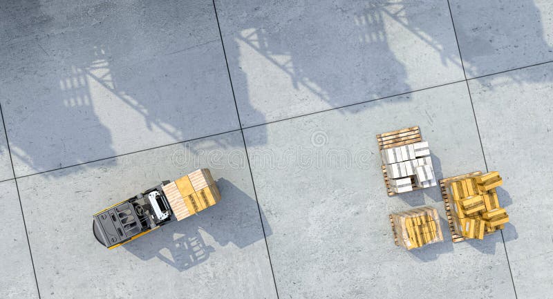 Moving Forklift Inside an Industrial Warehouse. Top View Stock ...