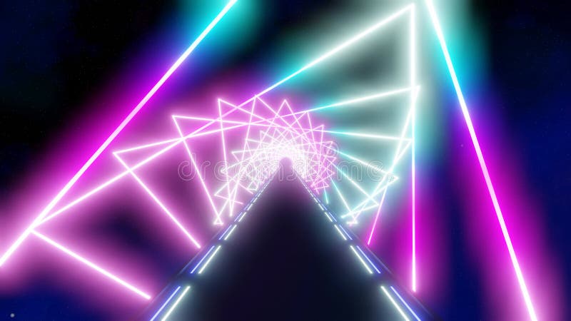 Moving Forward Inside Futuristic Tunnel with Rotating Triangular ...