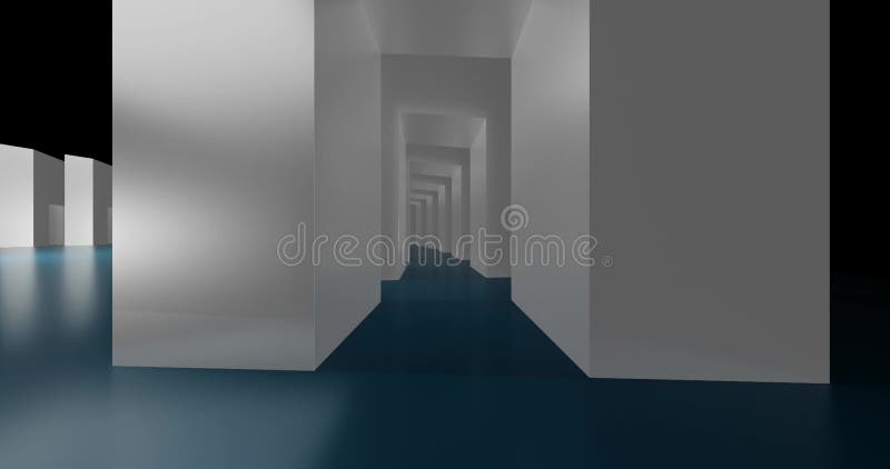 Moving Forward through a Long Circular Hallway with a Blue Floor. 4k ...