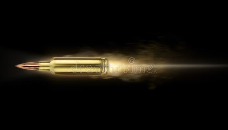 Moving Gun Bullet Shot and Fire Sparkles. on Black Background Stock ...