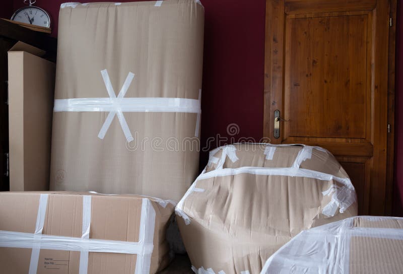 Moving, Packed Furniture Different Size and Shape Stock Image - Image ...