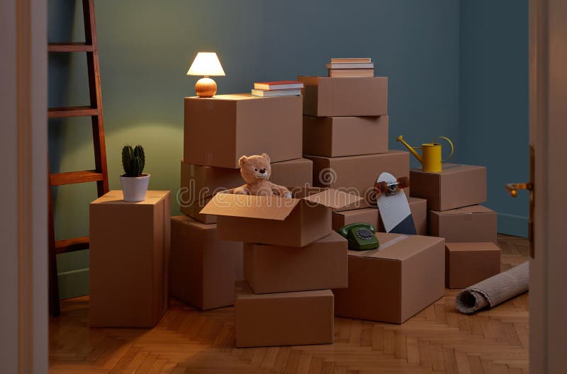 Moving house at night stock image. Image of floor, brown - 210762623