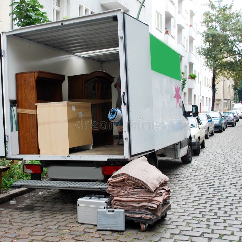 Moving house van stock photo. Image of boxes, relocation - 13453674
