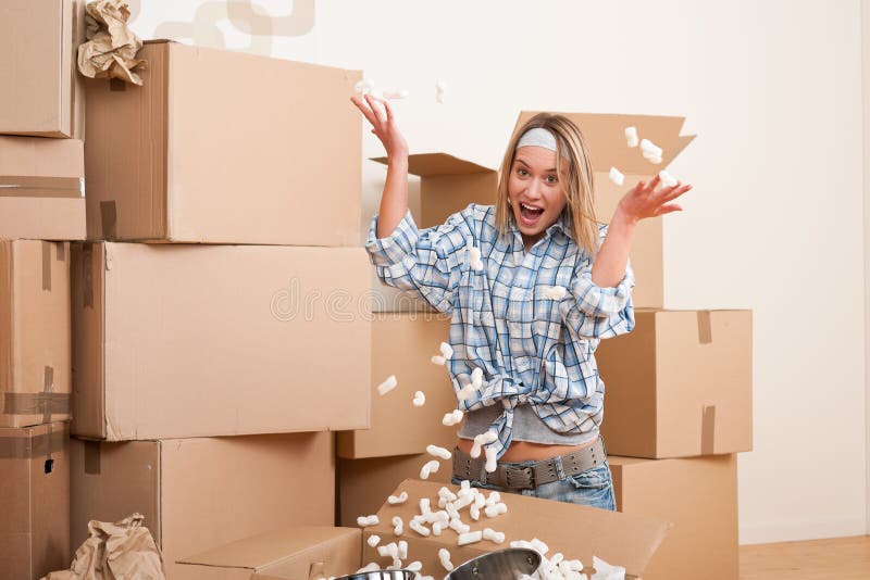 Moving House: Young Woman Having Fun Stock Image - Image of indoors ...