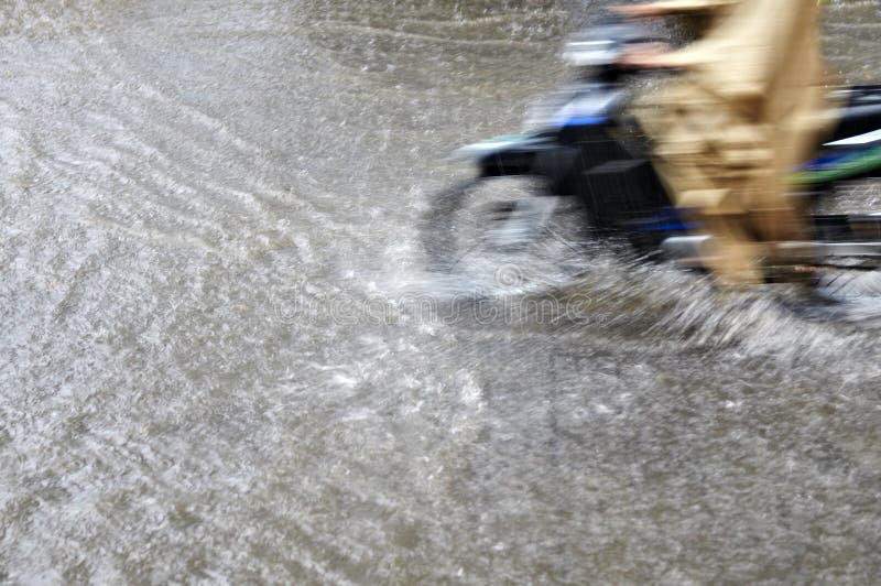 Moving Moped in a Rain Street Stock Image - Image of flood, street ...