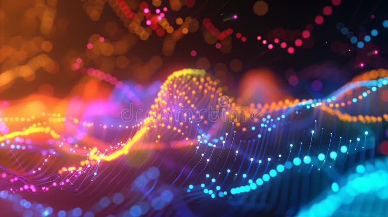 Moving Neon Blue and Orange Wireframe Pattern Forming a Digital Network ...