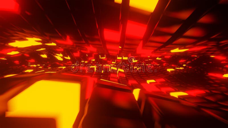 A Moving Neon Light Cubes Corridor 3D Render Stock Illustration ...