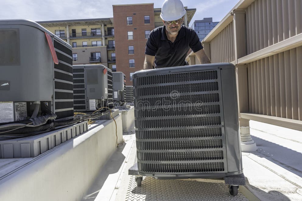 Moving a New Air Conditioner for an Install Stock Image - Image of ...