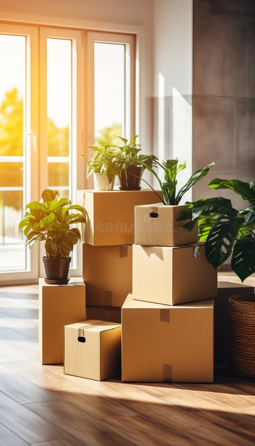 Moving into a New Home Donation Concept with Stacked Cardboard Boxes ...