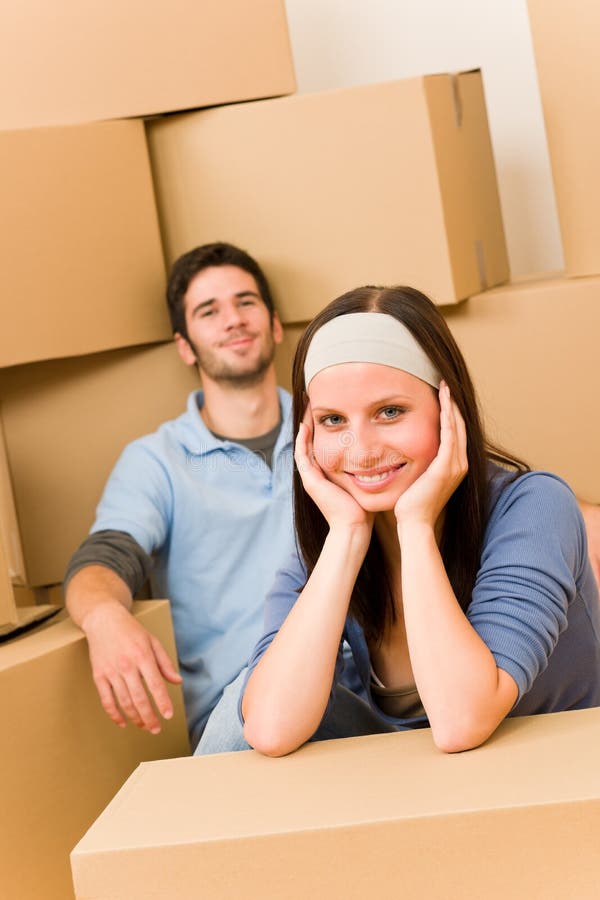 Moving New Home Young Couple Sitting Floor Stock Photo - Image of ...