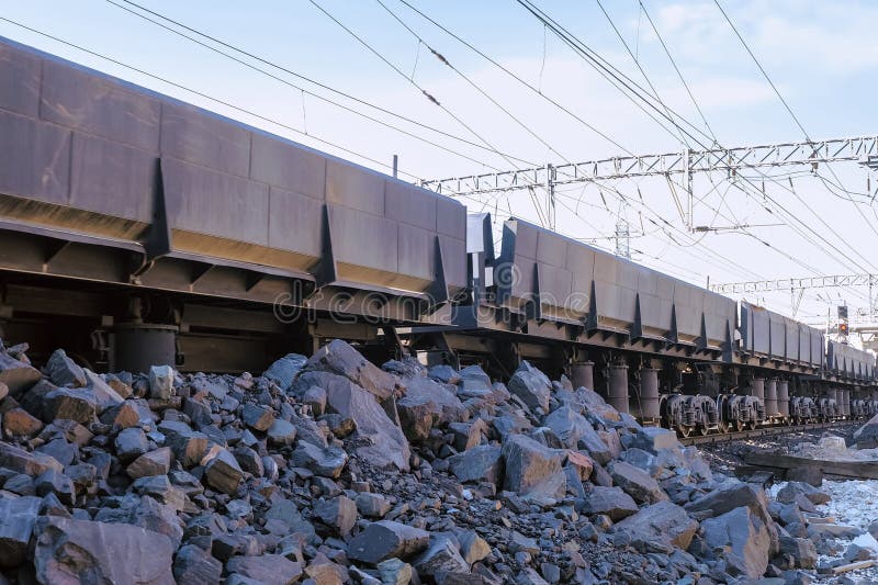 Moving of Opened Freight Dump Rail Cars on Railroad Stock Image - Image ...