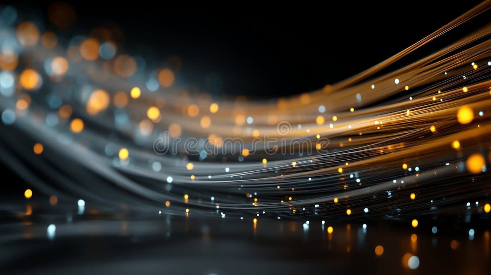 Moving Optical Fiber Lights on Dark Tech Background, Minimalist Data ...