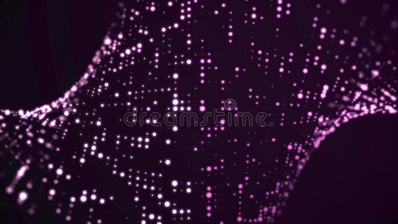 Moving Particle Animation Background. Flowing Light Dots on Purple ...