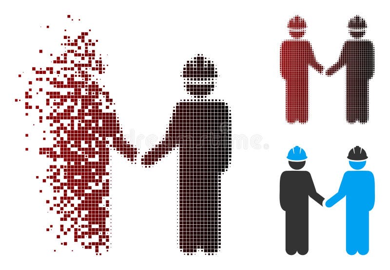 Moving Pixel Halftone Engineer Persons Handshake Icon Stock Vector ...