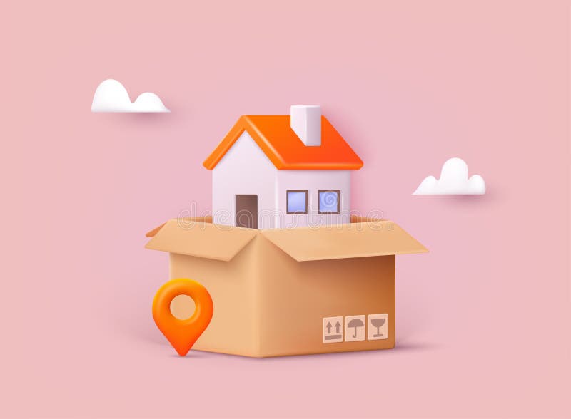 Moving and Relocation Concept. House in Box Stock Vector - Illustration ...
