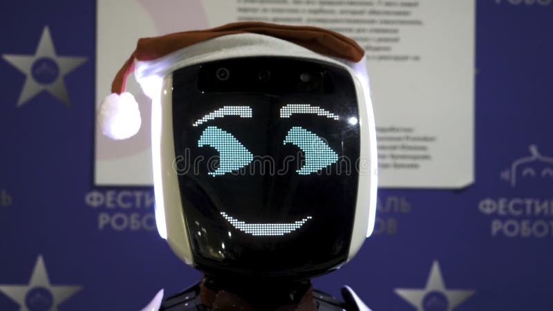 Moving Robot Face. HDR. Moving Eyes of Living Robot with Electronic ...