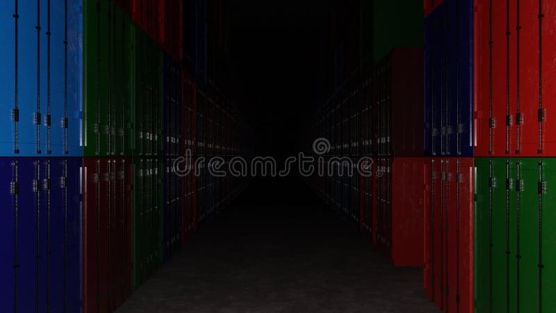 Moving through the Rows of Cargo Shipping Metal Containers at the ...