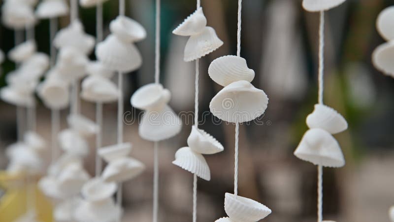 Moving of Seashells Mobile Hanging with Light Wind Blowing on the Beach ...
