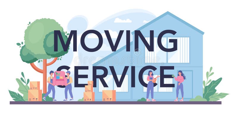 Moving Service Typographic Header. Worker in Uniform Carrying Boxes ...