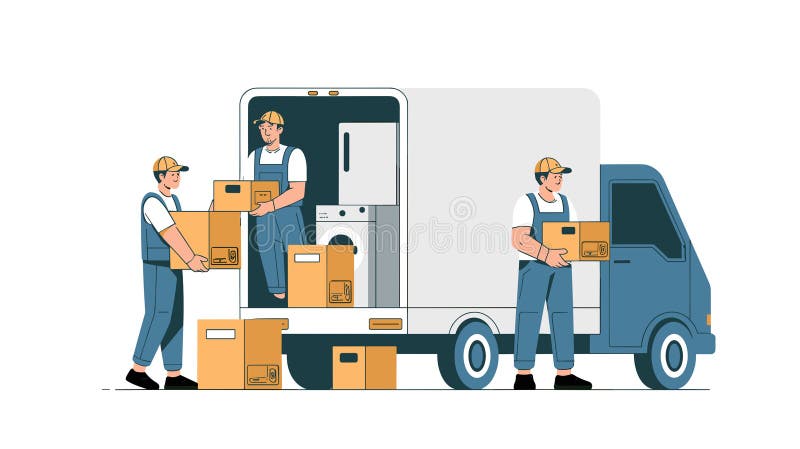 Moving Service Workers Help at Home Relocation. Loaders, Movers Team ...