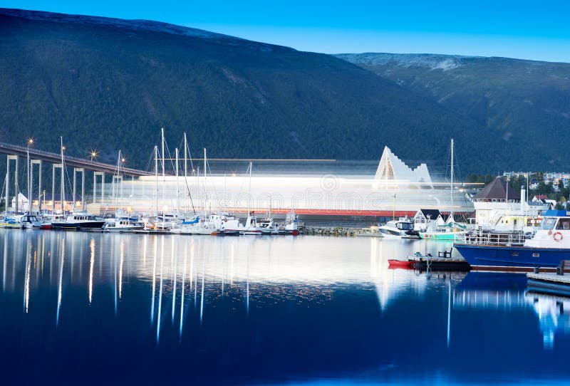 Moving Ship Under the Bridge City Background Stock Image - Image of ...