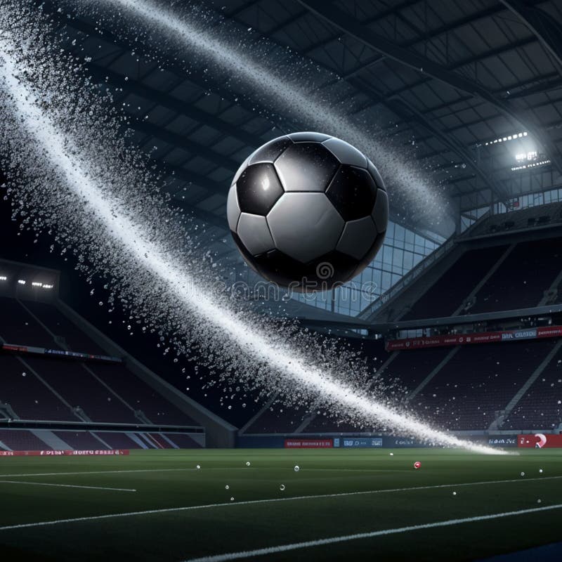 Moving Soccer Ball Around Splash Drops on the Stadium Field - Generated ...