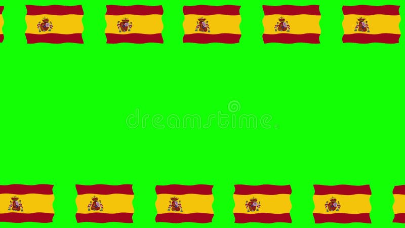 Moving Spain Flags Decorative Frame on Green Screen Background Stock ...